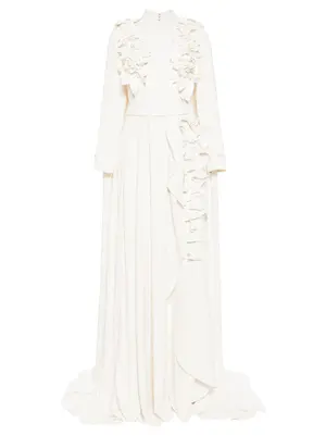 SAIID KOBEISY Floral-appliqué Maxi Dress - Neutrals