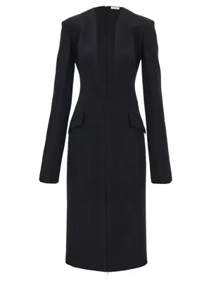 FERRAGAMO V-neck Wool Dress - Black