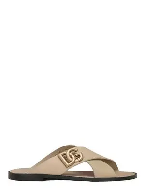 Dolce & Gabbana Dg-logo Leather Sandals - Neutrals