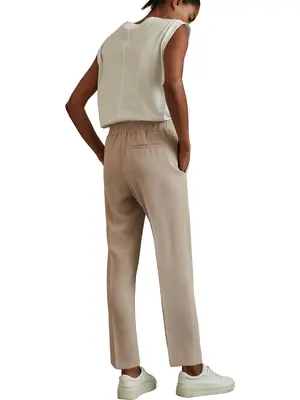 REISS Tapered Pull-On Trousers Brown