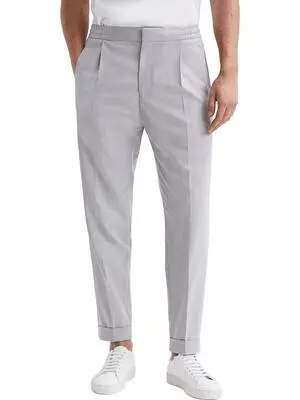 REISS Brighton Relaxed Drawstring Trousers With Turn-up Hems - Grey