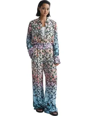 REISS Serena Floral Print Wide Leg Trousers - Multi