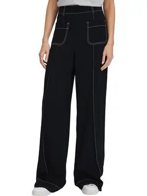 REISS Kylie Petite Contrast Stitch Wide Leg Trousers