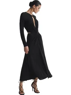 REISS Faye Twist Cut-out Midi Dress - Black