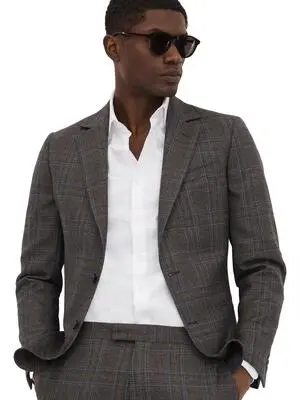REISS Fantasy Slim Fit Wool Single Breasted Check Blazer - Brown Multi
