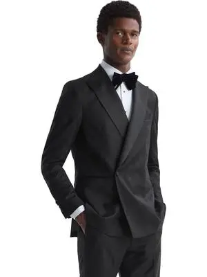 OSCAR JACOBSON Floral Jacquard Double Breasted Blazer - Black
