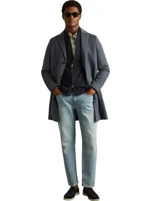 REISS Reiss Gable Wool Blend Epsom Overcoat Airforce Blue