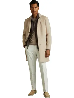 REISS Reiss Gable Wool Blend Epsom Overcoat Oatmeal Herringbone