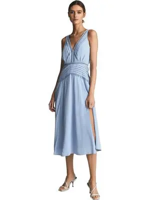 REISS Alberta Lace Trim Midi Dress - Blue