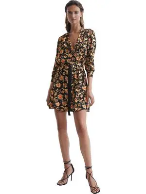 REISS Lula Vintage Print Flippy Mini Dress - Black