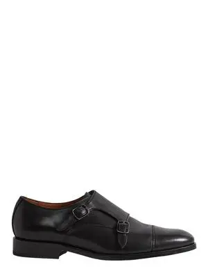 REISS Amalfi Leather Double Monk Strap Shoes - Black