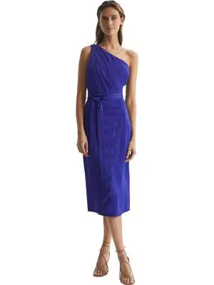 REISS Flora Off-the-shoulder Satin Midi Dress - Purple