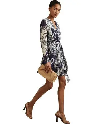 REISS Sienna Printed Mini Dress - Navy/cream