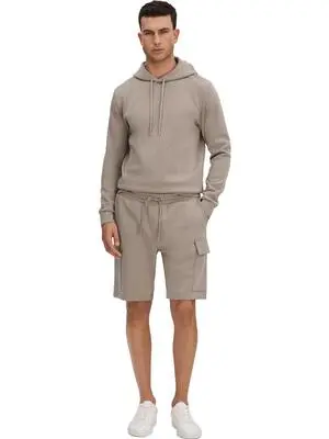 REISS Oliver Interlock Jersey Drawstring Shorts - Taupe