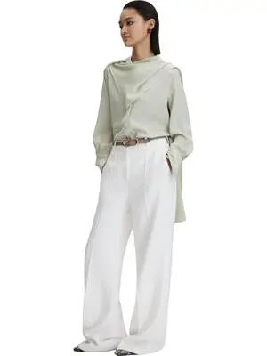 REISS Emilia Satin Shirt With Detachable Scarf - Green