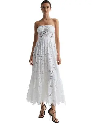 LEO LIN Bustier Lace Midi Dress - Snow