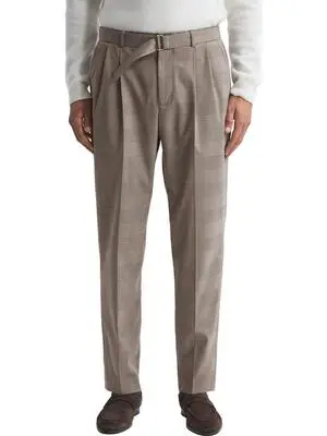 REISS Prince Of Wales Check Belted Trousers - Brown