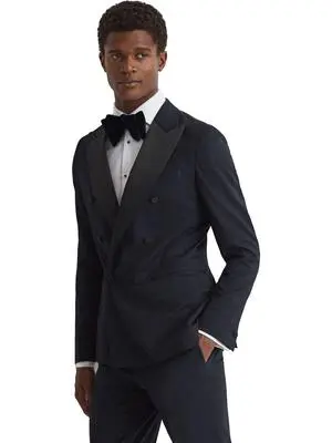 REISS Deal Modern Fit Satin Lapel Double Breasted Jacquard Blazer