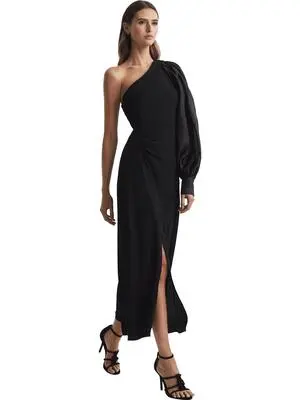 REISS Maeve One-shoulder Midi Dress - Black