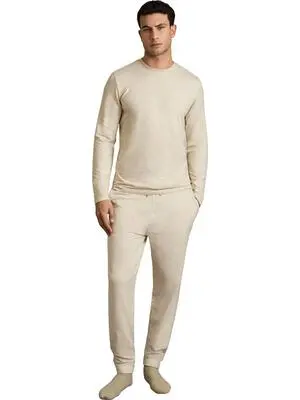 REISS Jose Drawstring Fleece Lined Joggers - Oatmeal Melange