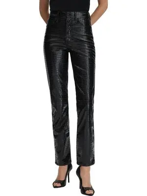 Good American Faux Leather Slim Fit Jeans - Black