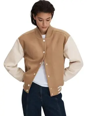 REISS Vienna Premium Blend Bomber Jacket - Camel/cream
