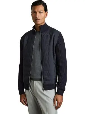 REISS Zip-through Hybrid Jacket - Navy