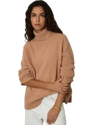 REISS Edina Relaxed Wool-cashmere Blend Roll Neck Jumper - Camel