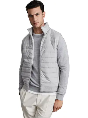 REISS Reiss William Hybrid Quilt And Knit Zip-through Gilet Grey