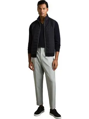 REISS William Hybrid Quilt And Knit Zip-through Gilet - Navy