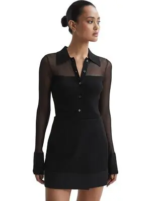 REISS Nelly Sheer Knitted Button-Through Top