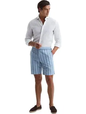 REISS Cotton-linen Striped Shorts - Soft Blue