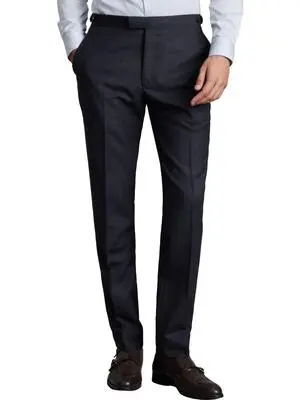 REISS Dunn Slim-fit Textured Wool Trousers - Navy