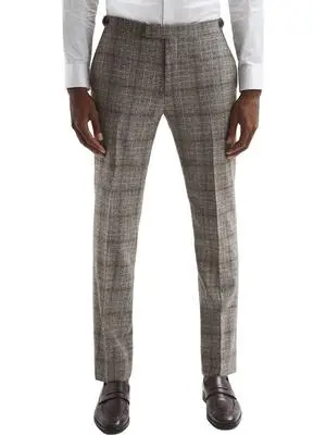 REISS Alfredo Prince Of Wales Check Trousers - Brown