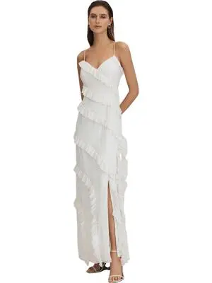 AMUR Chara Ruffle Maxi Dress - White