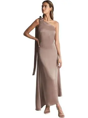 REISS Delphine One-shoulder Maxi Dress - Mink