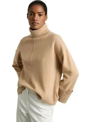 REISS Sarah Wool-cashmere Roll Neck Jumper - Camel