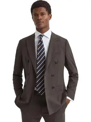 REISS Roll Slim Fit Wool Blend Double Breasted Blazer - Chocolate