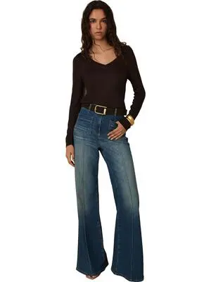 REISS Brady Jersey V-Neck Top Chocolate