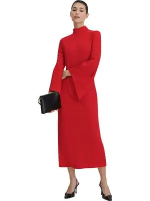 REISS Katya Flute Sleeve Bodycon Midi Dress - Red