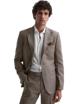 REISS Kin Slim Fit Single Breasted Linen Blazer - Sage