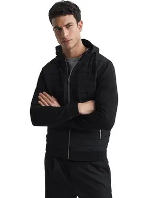 REISS Taylor Hybrid Zip-through Hooded Jacket - Black
