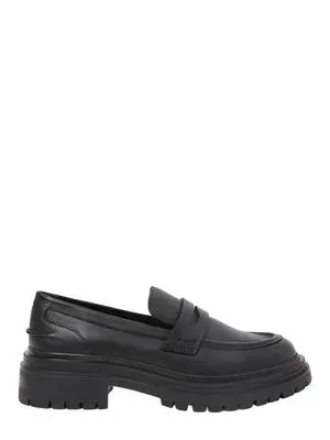 REISS Adele Leather Loafers - Black