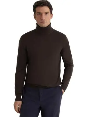 REISS Merino Wool Roll-neck Jumper - Dark Brown
