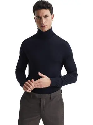REISS Caine Merino Wool Roll-neck Jumper - Navy