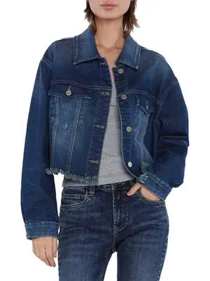 HINT OF BLU Frayed Crop Denim Jacket - Porto Blue