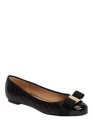 FERRAGAMO Salvatore Varina Quilted Ballerina Flats - Black Leather
