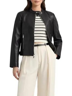 RALPH LAUREN Lambskin Leather Moto Jacket