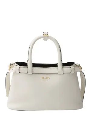 Prada Buckle Small Leather Handbag - White/black
