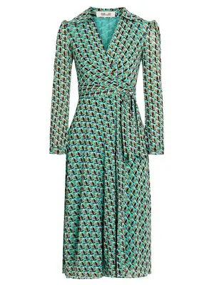 Diane Von Furstenberg Phoenix Printed Stretch-mesh Midi Wrap Dress - Turquoise
